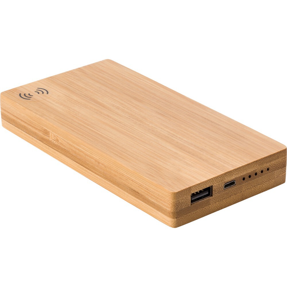 Bambusowy bezprzewodowy power bank 6000 mAh, ładowarka bezprzewodowa 5W ...